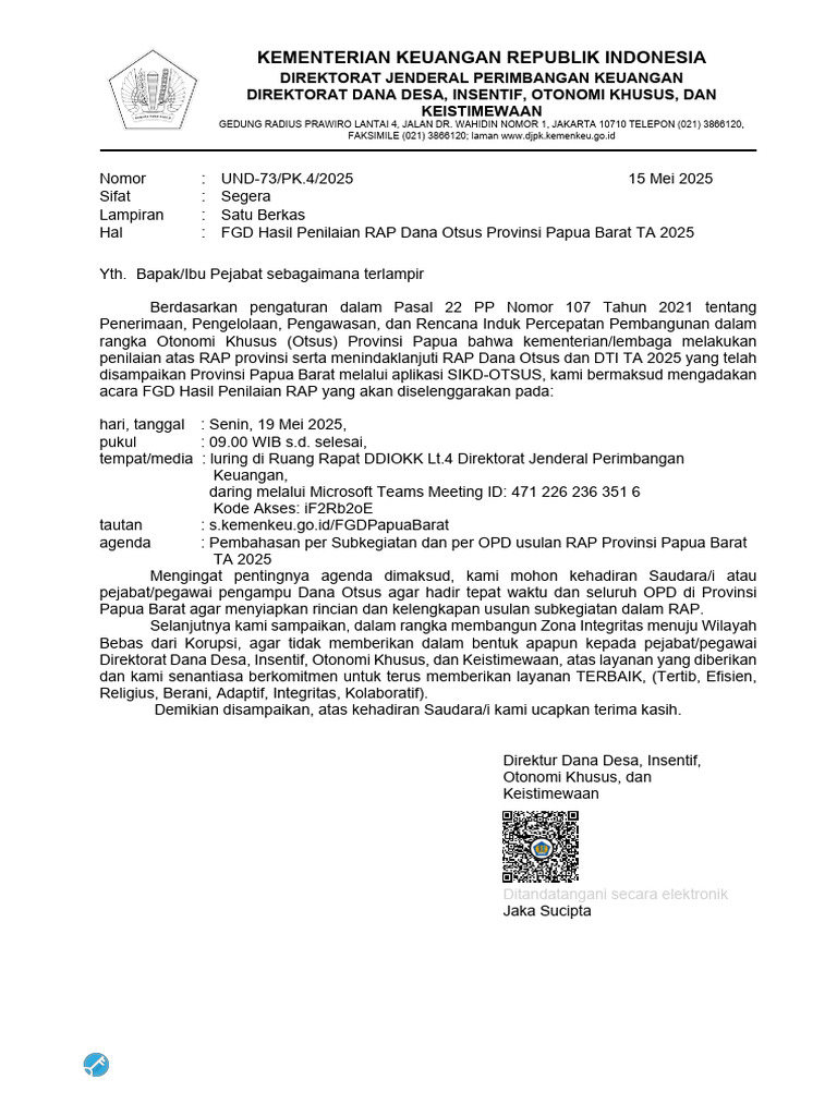 Undangan FGD RAP Papua Barat 2025 | PDF