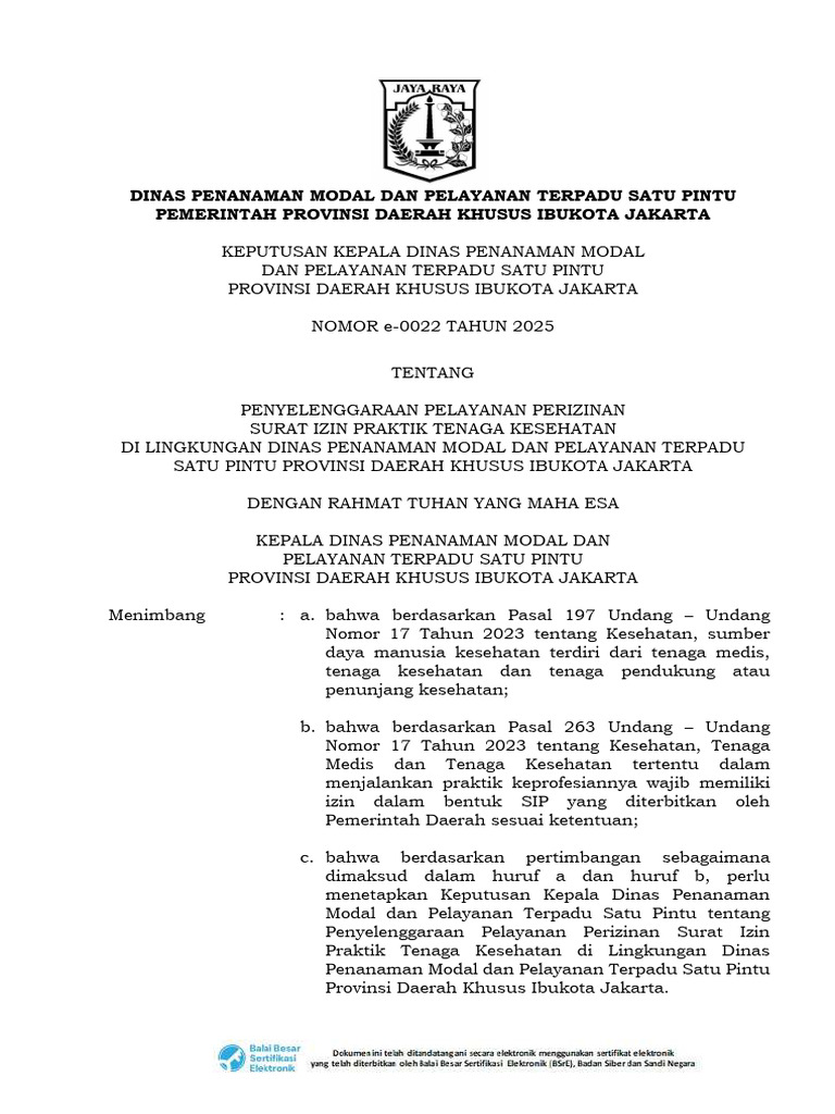 SK Nomor E-0022 Tahun 2025 (Sip Nakes) | PDF