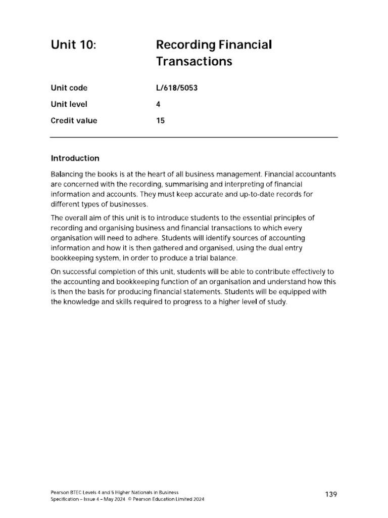 Unit 10 Recording Financial Transactions | PDF