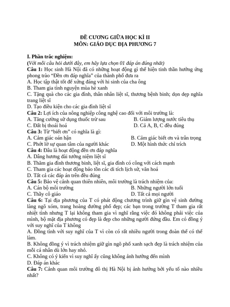 De Cuong GDDP 7 Giua hk2 2023 2024 - 173202414 | PDF