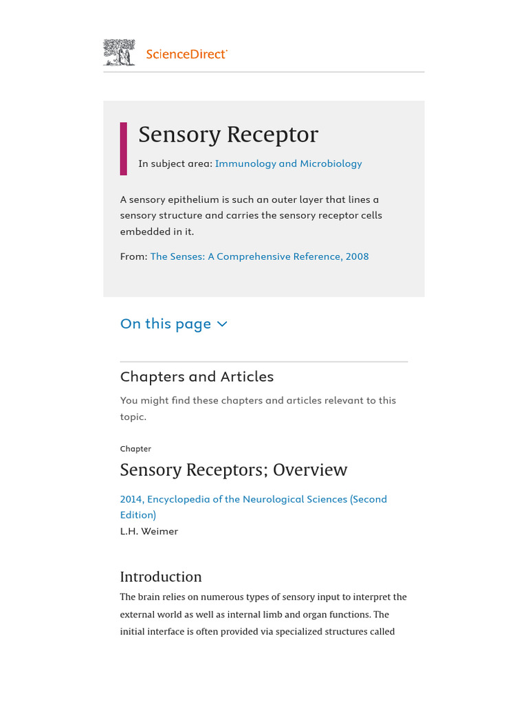 Sensory Receptor - An Overview - ScienceDirect Topics | PDF | Senses ...