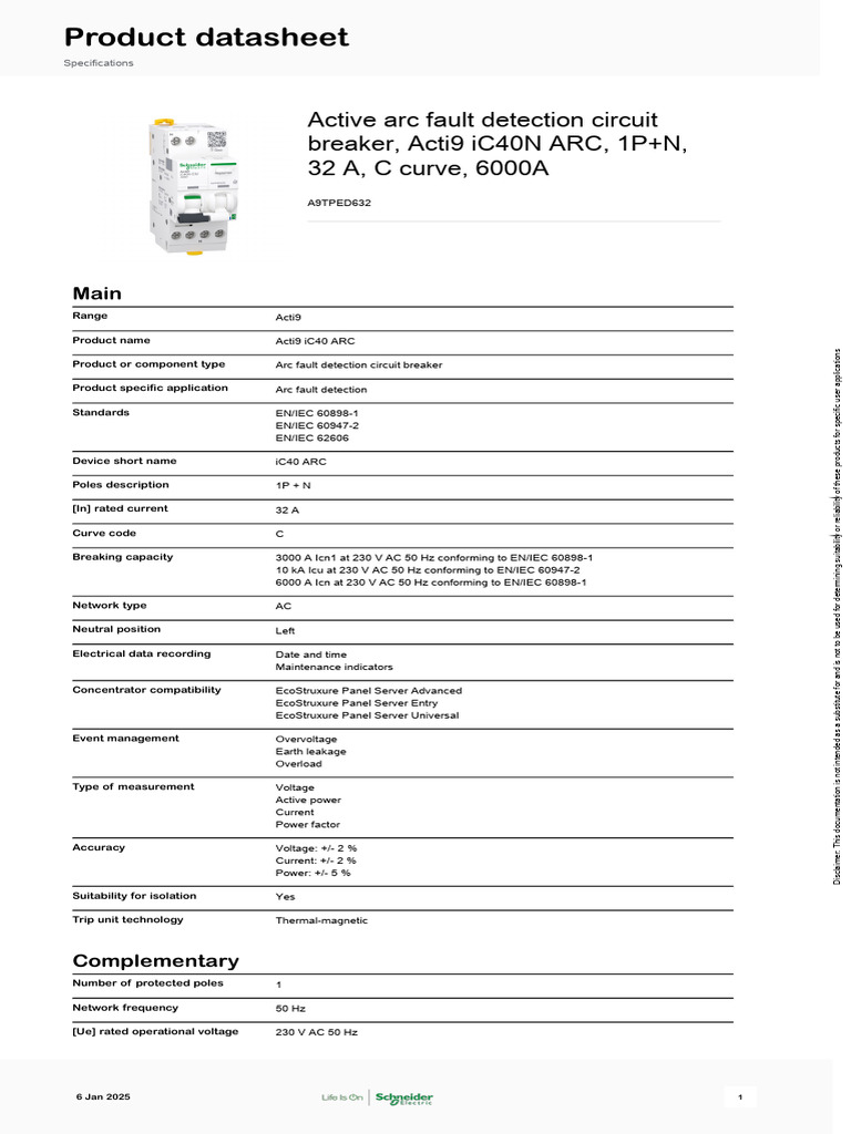 Schneider Electric Acti9-Active-AFDD A9TPED632 | PDF | Alternating Current | Electricity