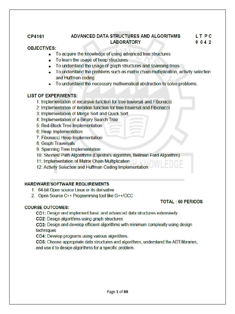 CP4161 Advanced Data Structures and Algorithms Laboratory Manual | PDF | Theoretical Computer ...