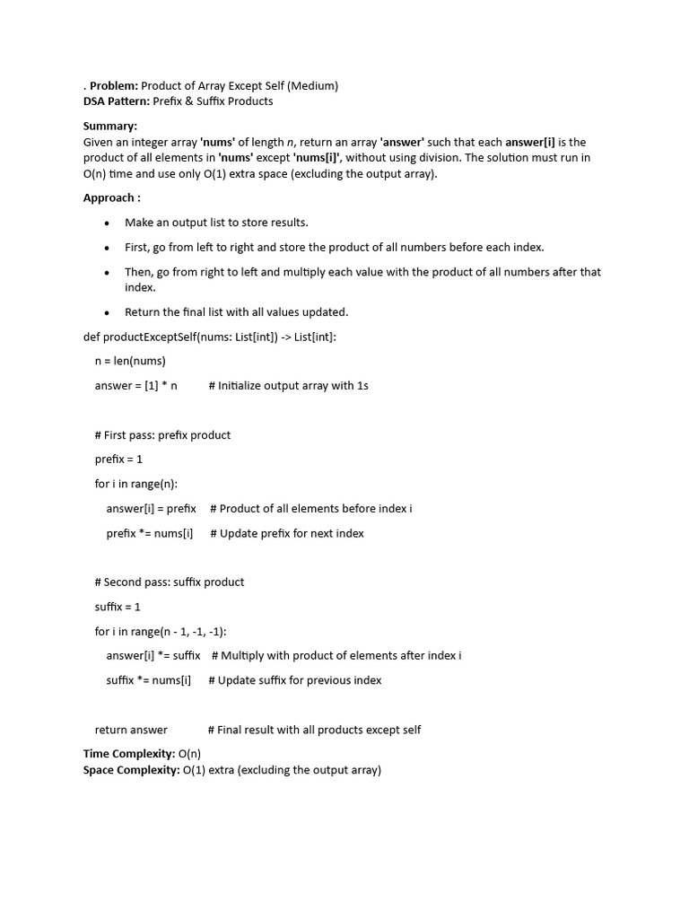 Product of Array Except Self | PDF
