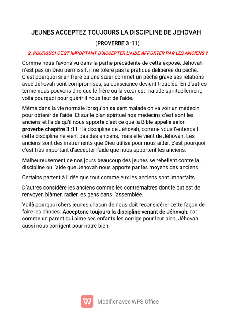 Importance de la Discipline de Jéhovah | PDF