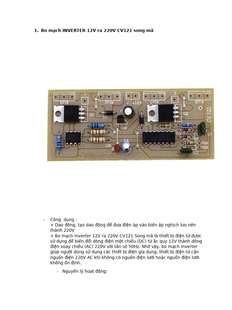 Bo M CH Inverter 12v Ra 220v Cv121 Song Mã | PDF