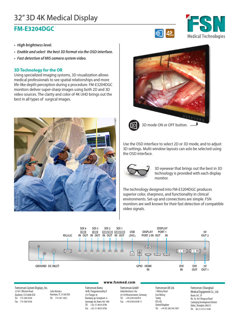 32" 3D 4K Medical Display Overview | PDF | Hdmi | Computer Monitor
