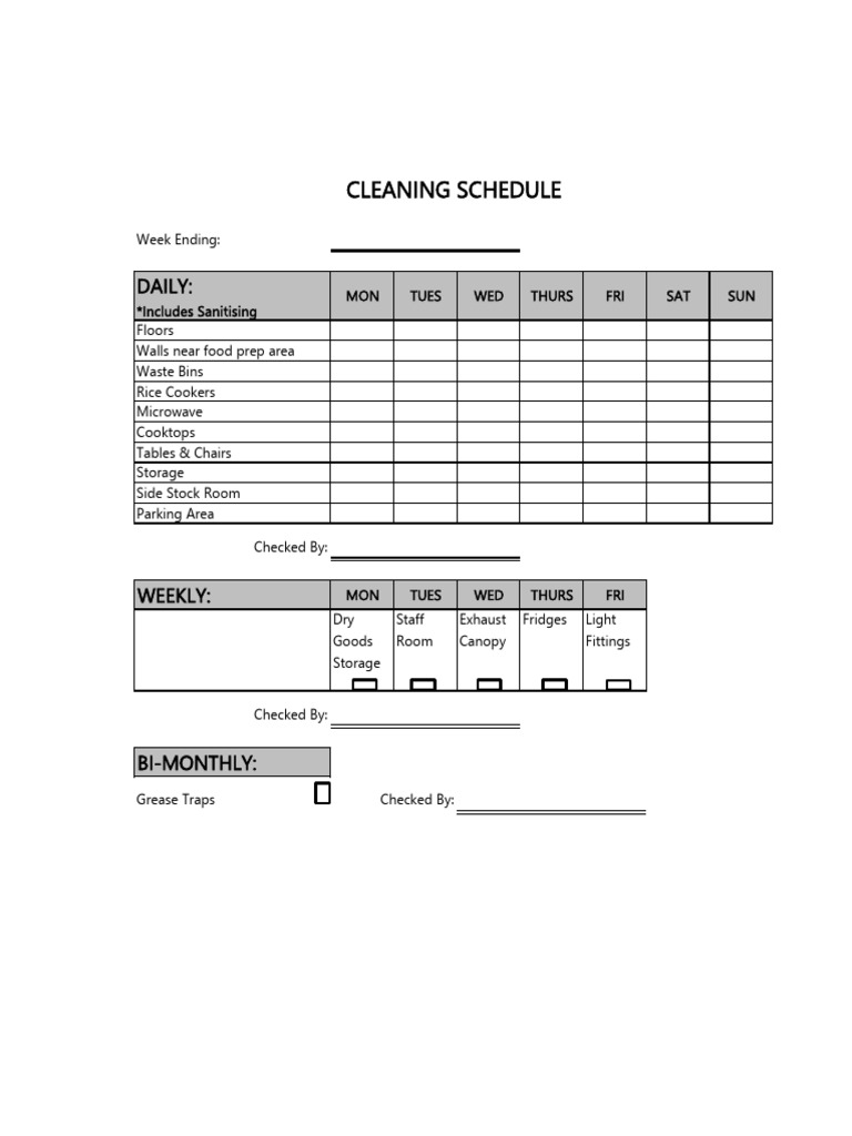Bathroom Cleaning Checklist Template | PDF