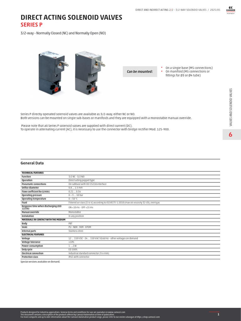Series P Solenoid Valves Overview | PDF | Valve | Viscosity