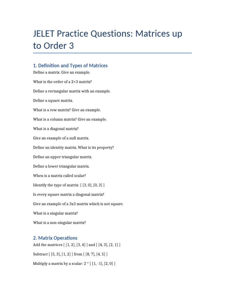 JELET Matrix Practice Questions Guide | PDF