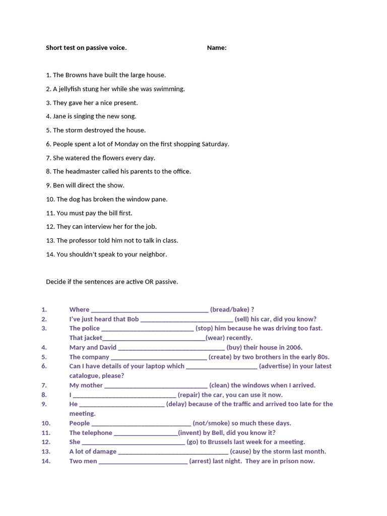 Passive Voice Test and Exercises | PDF