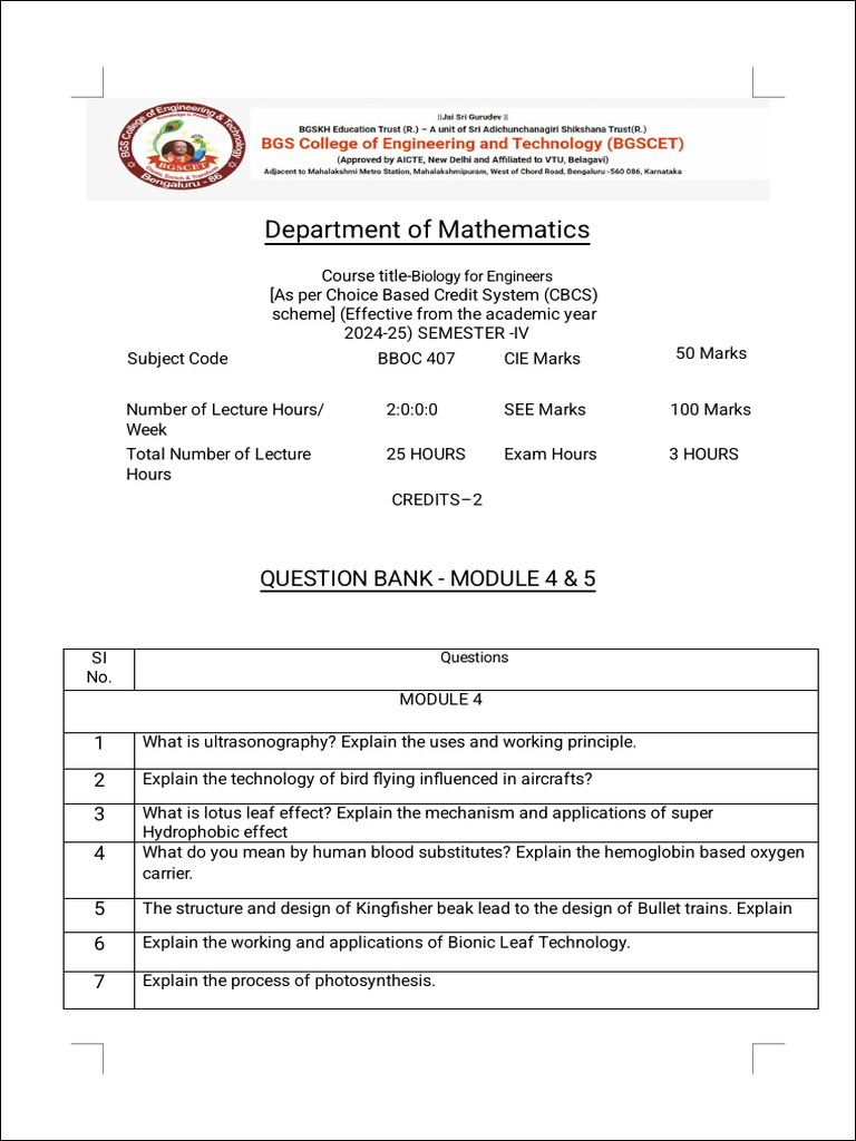 Biology Module 4 & 5 -QB | PDF
