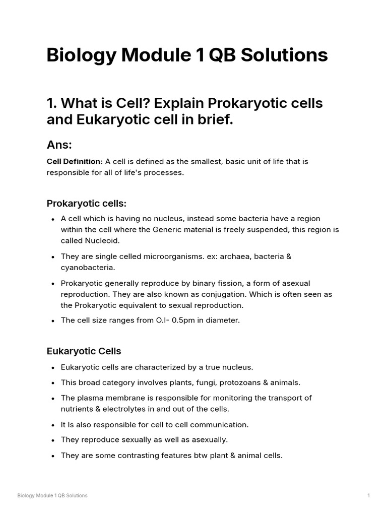 Biology Module 1 QB Solutions | PDF | Endoplasmic Reticulum | Cell (Biology)