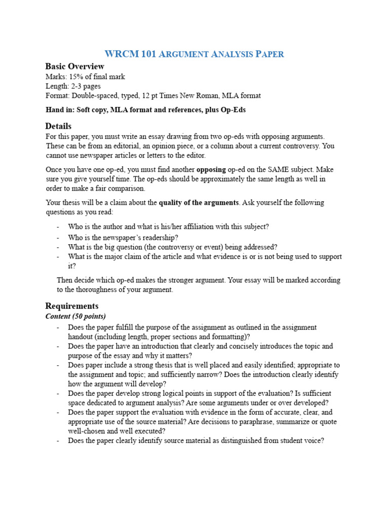 Op-Ed Argument Analysis Guide | PDF | Essays | Thesis