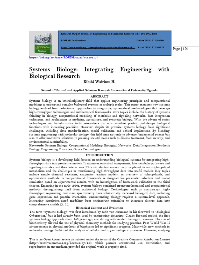 Systems Biology: Integrating Engineering With Biological Research (WWW - Kiu.ac - Ug) | PDF ...