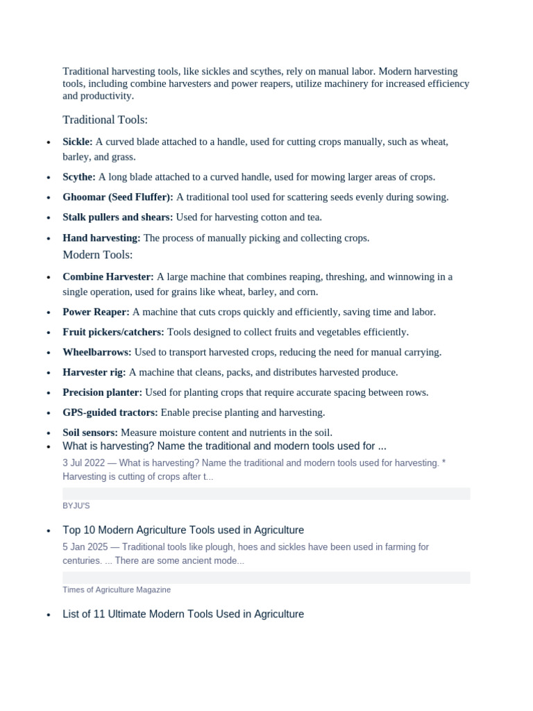 Traditional vs Modern Harvesting Tools | PDF