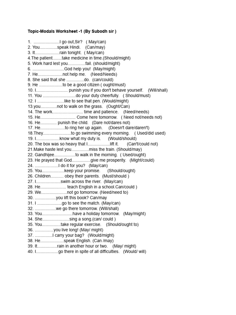 Class 7 Modals Worksheet PDF | PDF | Torah Books | Weekly Torah Readings