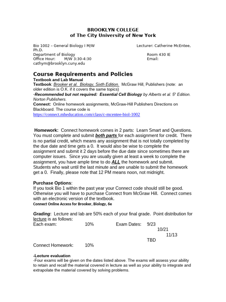 Bio 1002 Course Policies and Requirements | PDF | Academic Integrity ...