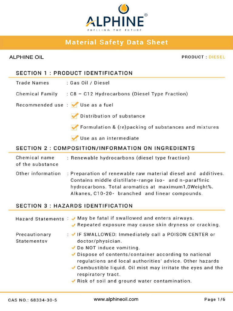 MSDS Gasoil - Compressed | PDF