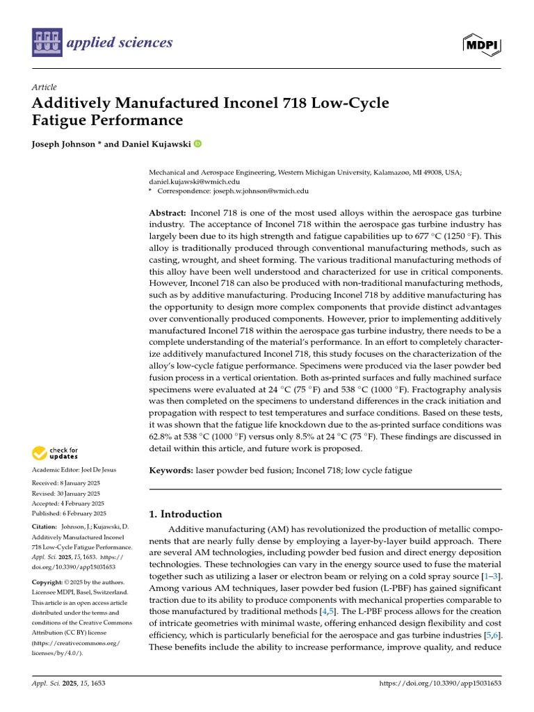 Additively Manufactured Inconel 718 Low-Cycle Fati | PDF | Fatigue ...