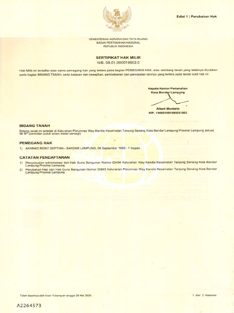 Sertifikat Hak Milik | PDF