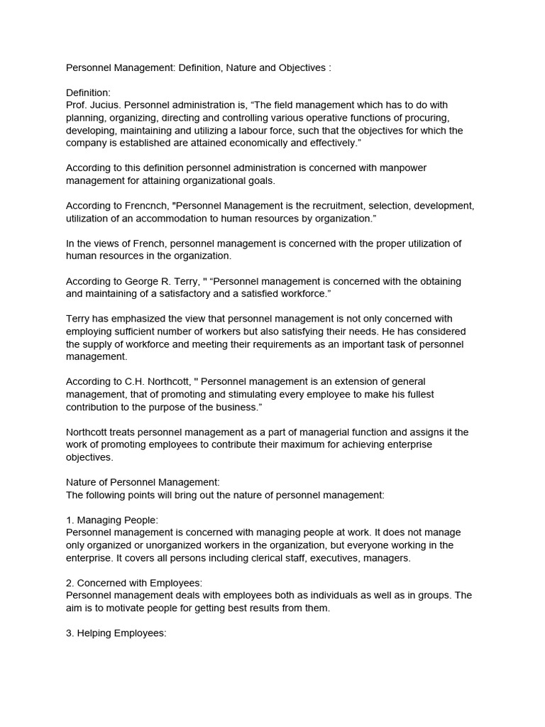 Personnel Management _ Definition, Meaning, Nature and Objectives.docx ...