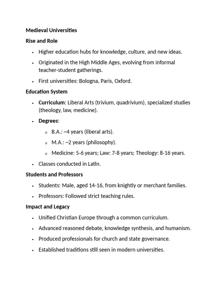 Purpose and Curriculum of Medieval Universities | PDF