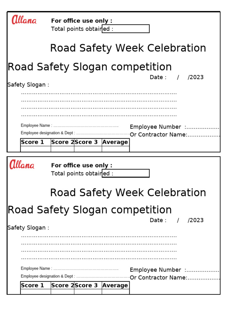 Road Safety Slogan Competition Form | PDF
