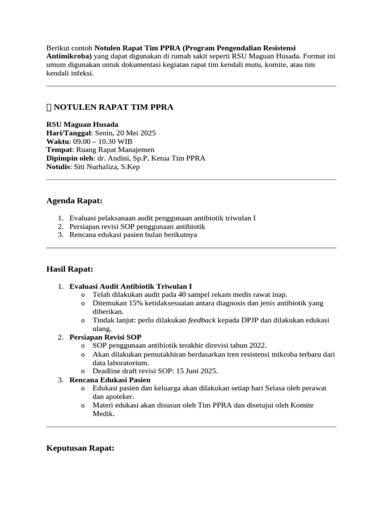 Berikut Contoh Notulen Rapat Tim PPRA | PDF