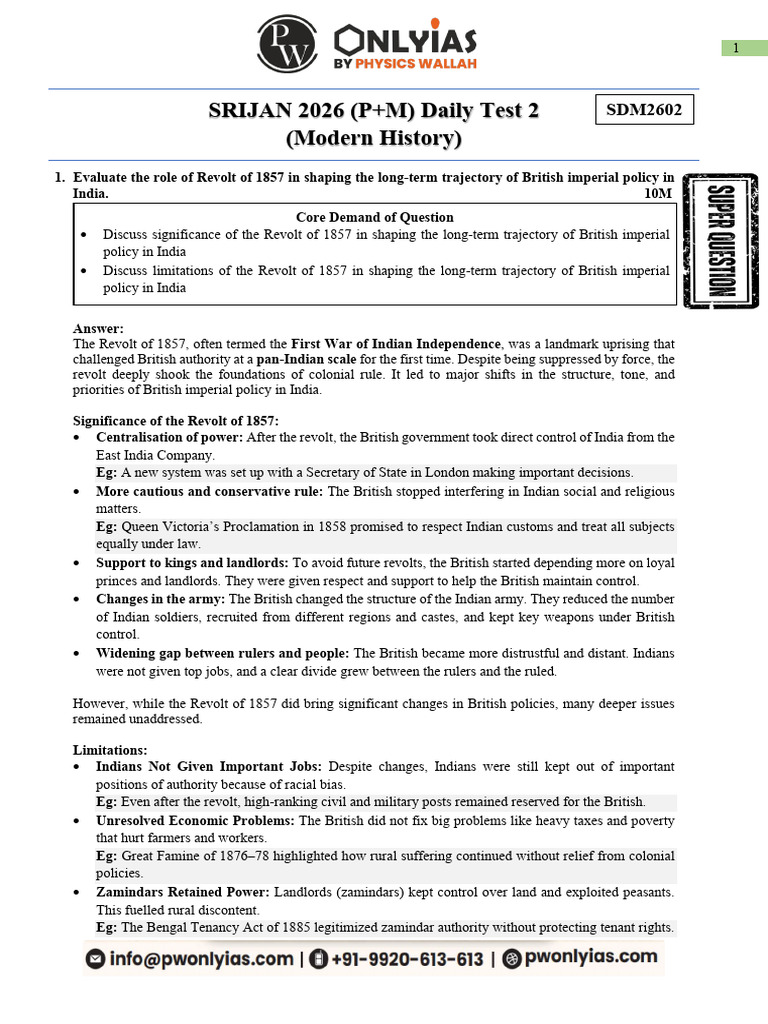 Impact of 1857 Revolt on British India | PDF | British Raj | Indian Independence Movement