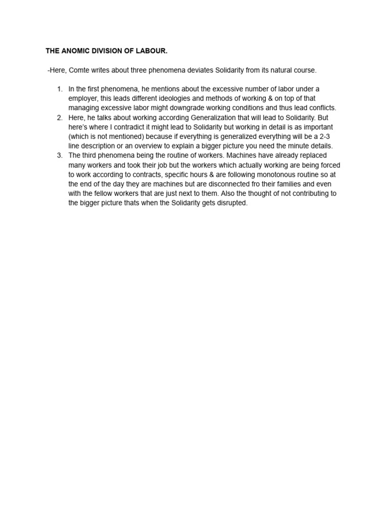 Anomic Division of Labour Explained | PDF