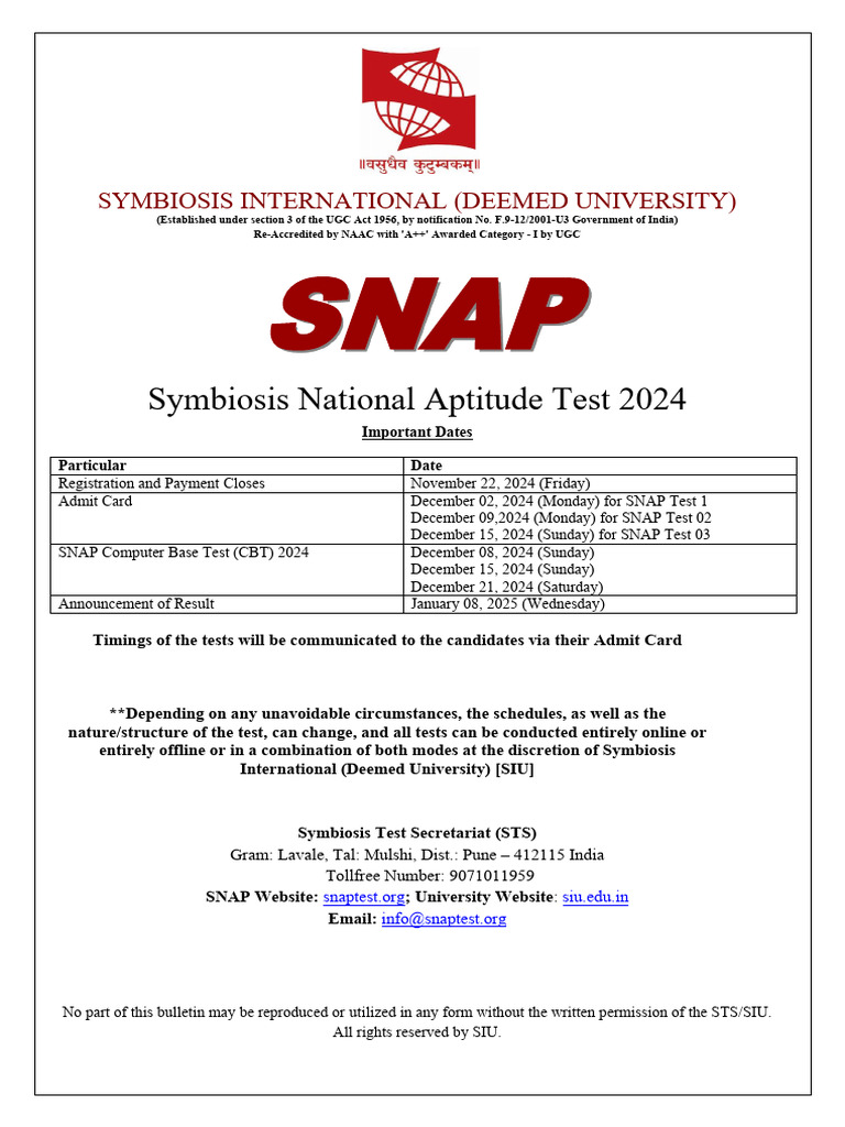 SNAP 2024 Bulletein 23.09.2024 | PDF | Academic Degree | Postgraduate ...