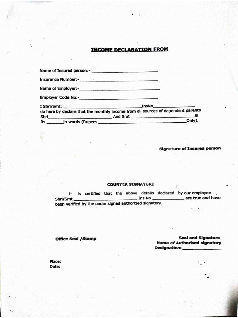 ESI Income Decleration Form | PDF