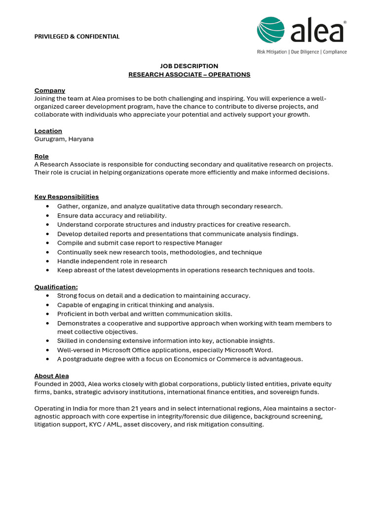 Research Associate Job Description | PDF