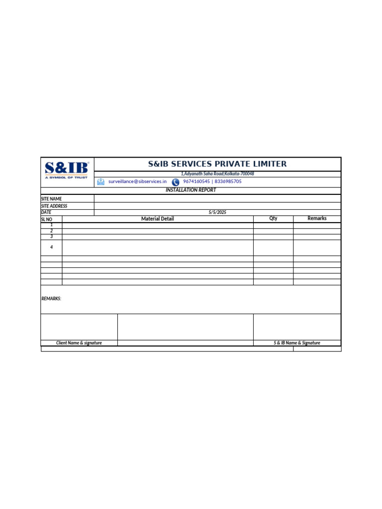 Installation Report for S&IB Services | PDF