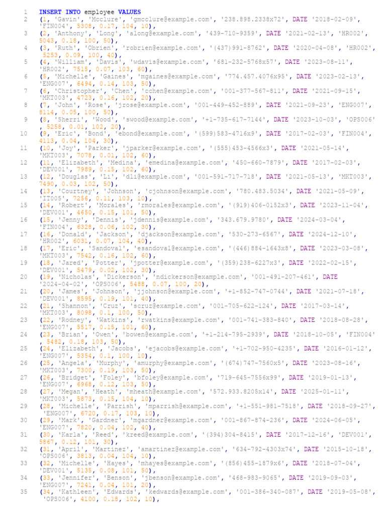 DML - Random Data Employee Faker Python | PDF