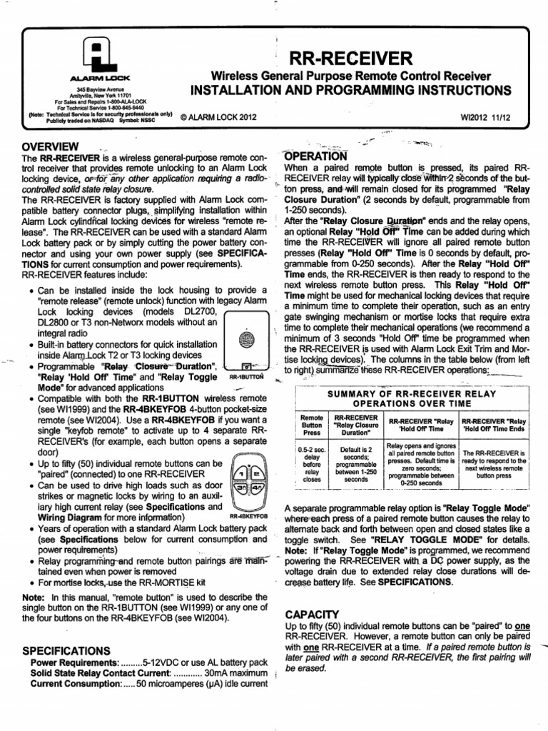 How To Pair-Program Trilogy Lock Remote | PDF
