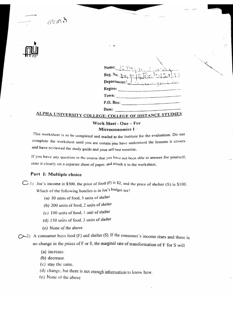 Microeconomics 1 Worksheet | PDF