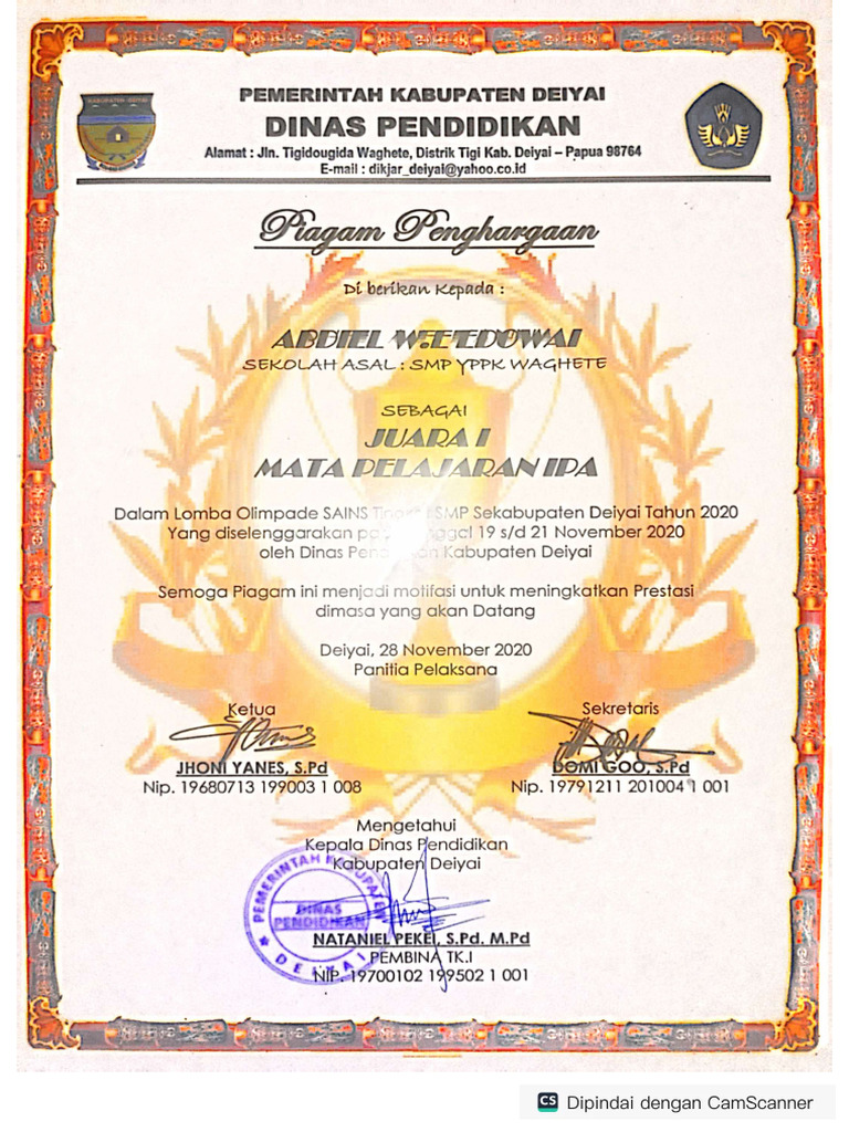 Sertifikat Prestasi Piagam Penghargaan Juara | PDF