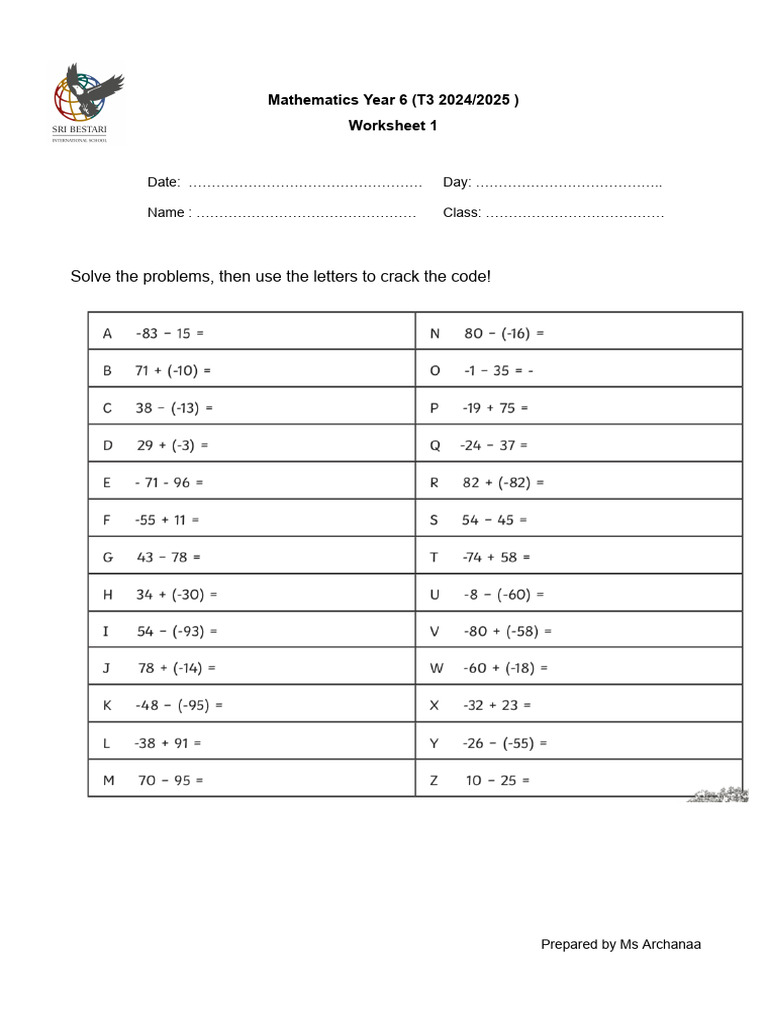 Year 6 Math Worksheets T3 2024/2025 | PDF | Discrete Mathematics ...