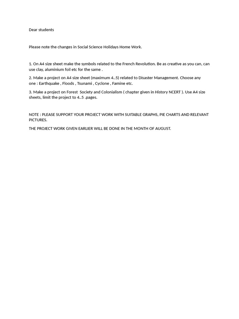 SST Updated Holiday Homework | PDF