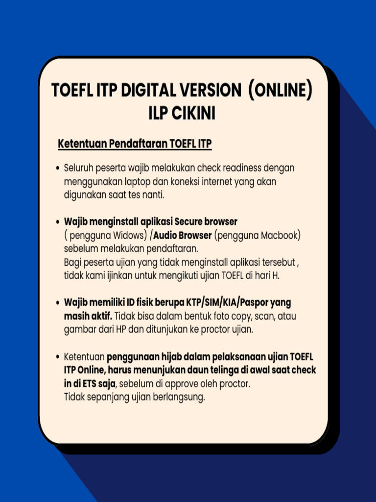 TOEFL Itp Digital Format (Online Itp) Di Ilp Cikini | PDF