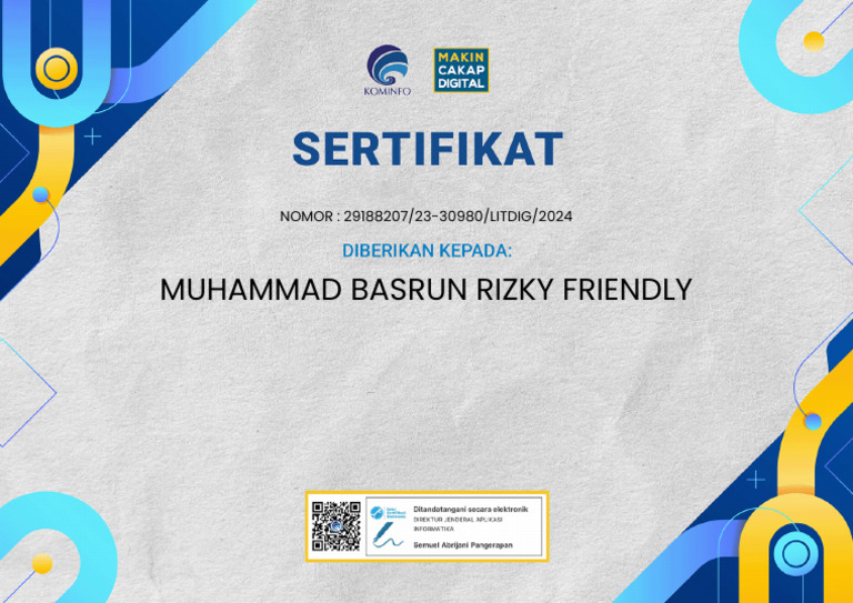 Sertifikat Peserta Literasi DigitalNOMOR - 29188207 - 23-30980 - LITDIG - 2024 | PDF