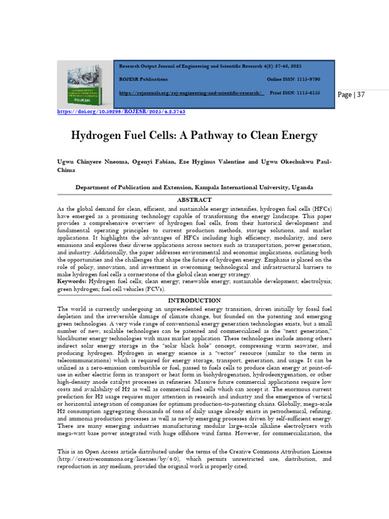 Hydrogen Fuel Cells: A Pathway To Clean Energy (WWW - Kiu.ac - Ug ...