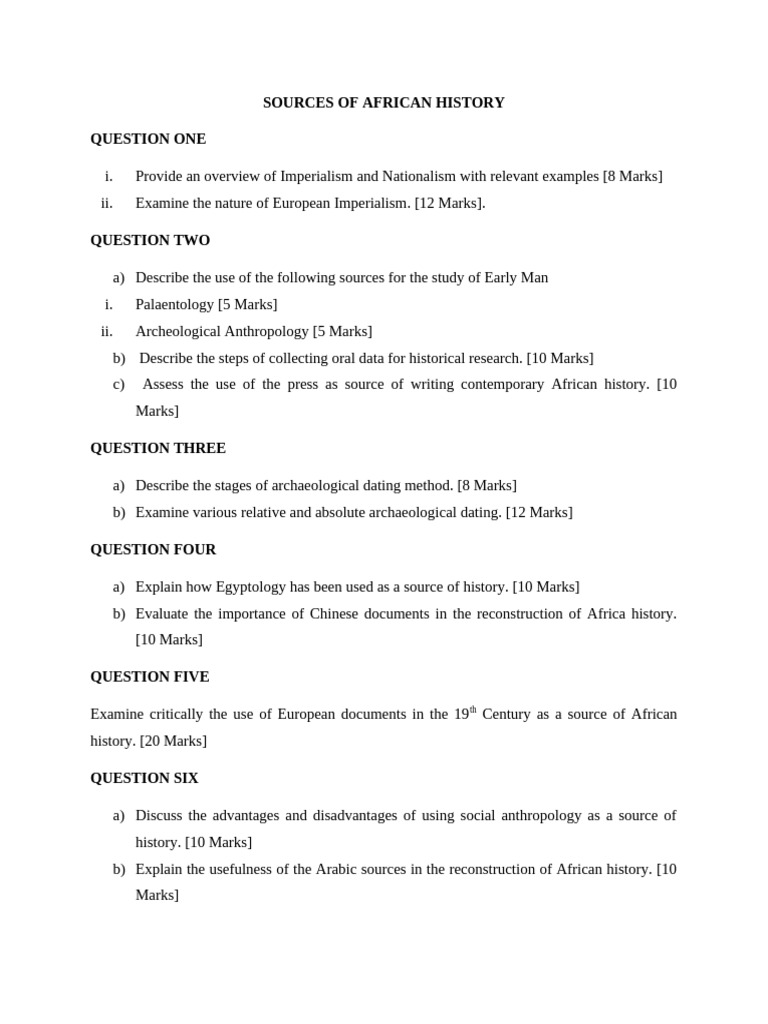 Sources of African History Questions | PDF | Archaeology | Social ...