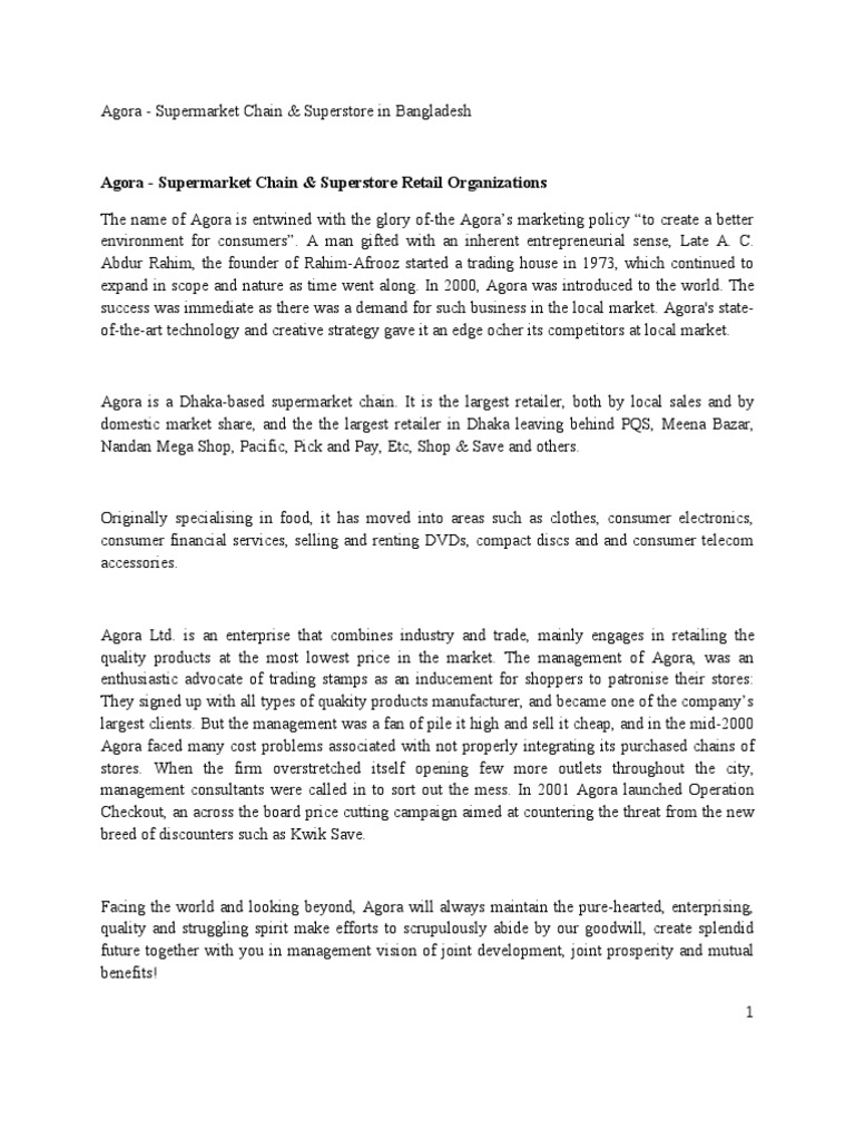 Agora Supermarket: Leading Retailer in Dhaka | PDF | Supermarket | Retail
