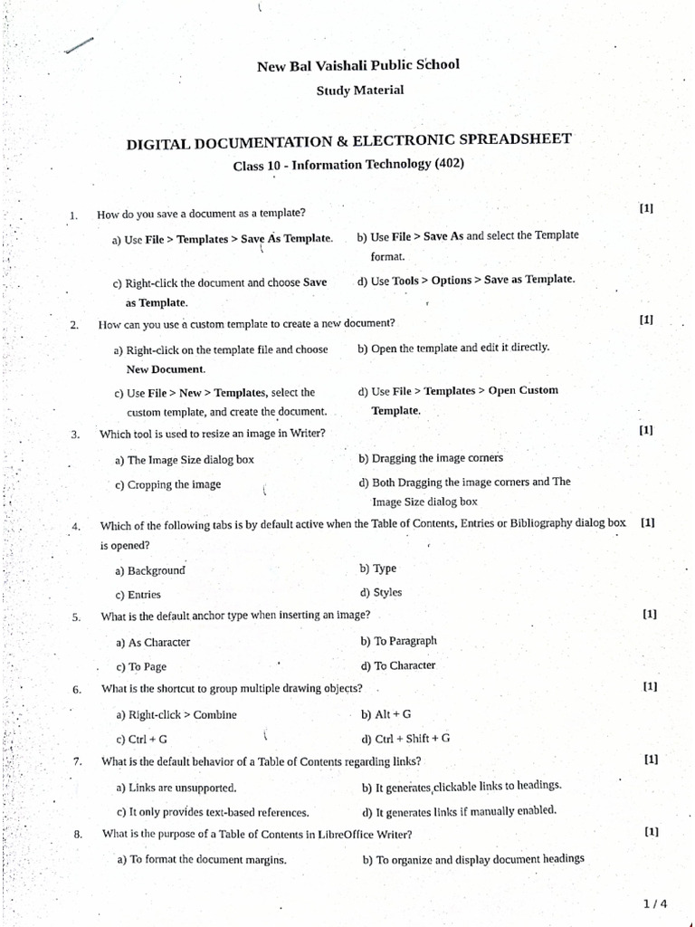 X Electronic Spreadsheets and Documenation Study Material | PDF