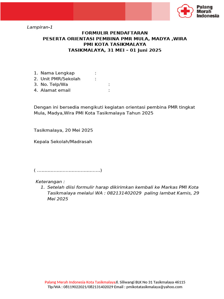 Formulir Pendaftaran PMR Tasikmalaya | PDF