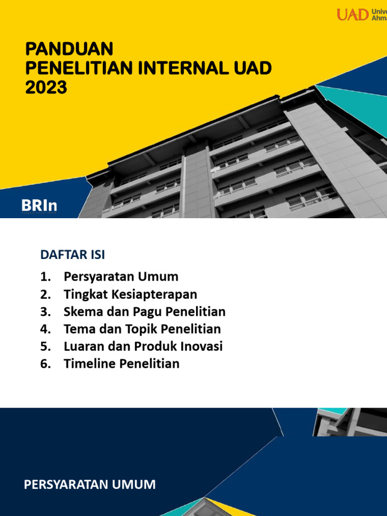 Presentasi Panduan Penelitian Internal Dosen Uad 2023 | PDF