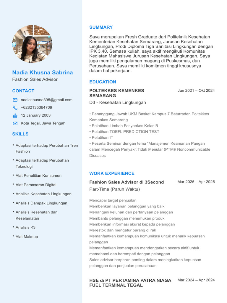 Nadia Khusna Sabrina CV 2 | PDF